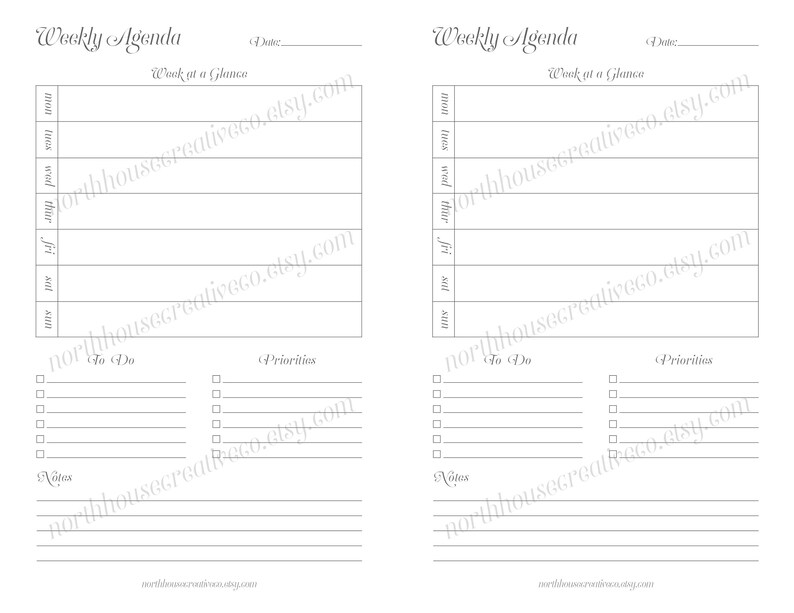 Printable Weekly Agenda: Half Sheet Planner (PDF Download) - Etsy