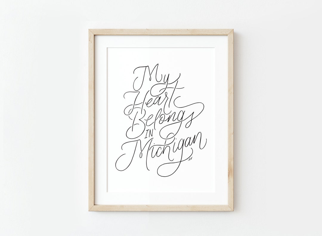 Michigan Home State Art Print: Calligraphy Lettering - Etsy