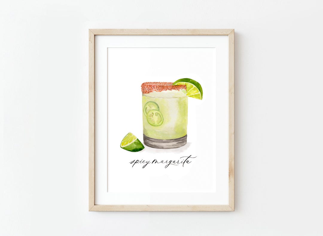 Spicy Margarita Watercolor Painting Tequila Drink Jalapeno Margarita