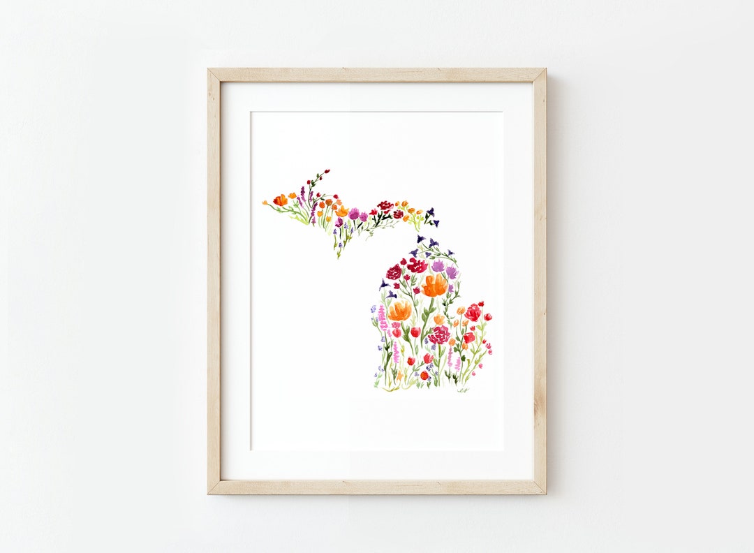 Michigan Floral Watercolor Print, Flowers Artwork, Wildflower Painting ...