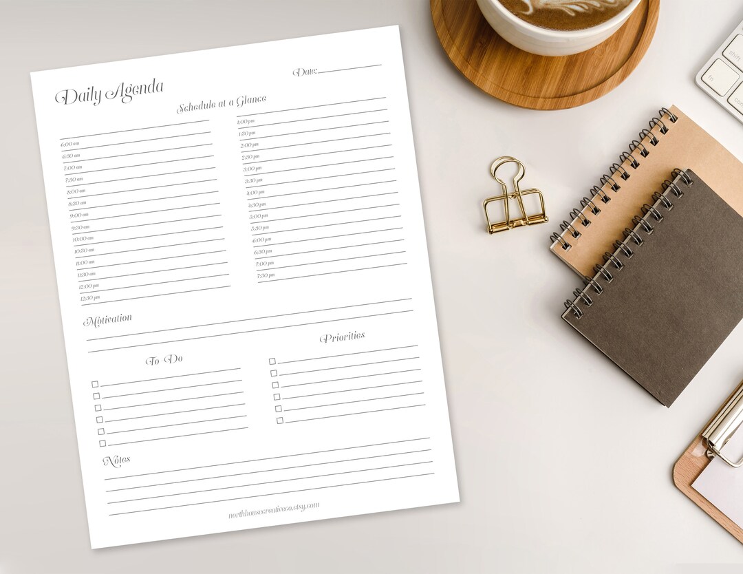 Printable Daily Agenda, Downloadable Daily Agenda, Schedule, Planner ...