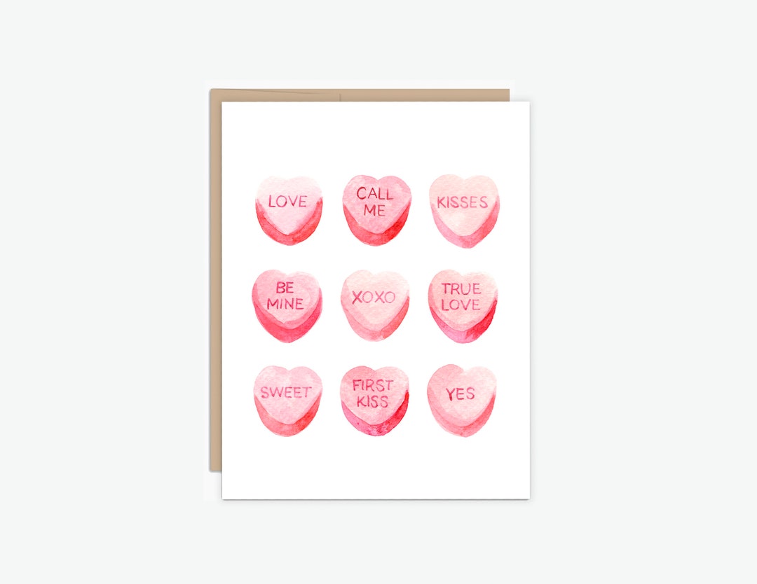 Watercolor Conversation Hearts Valentine's Day Card - Etsy