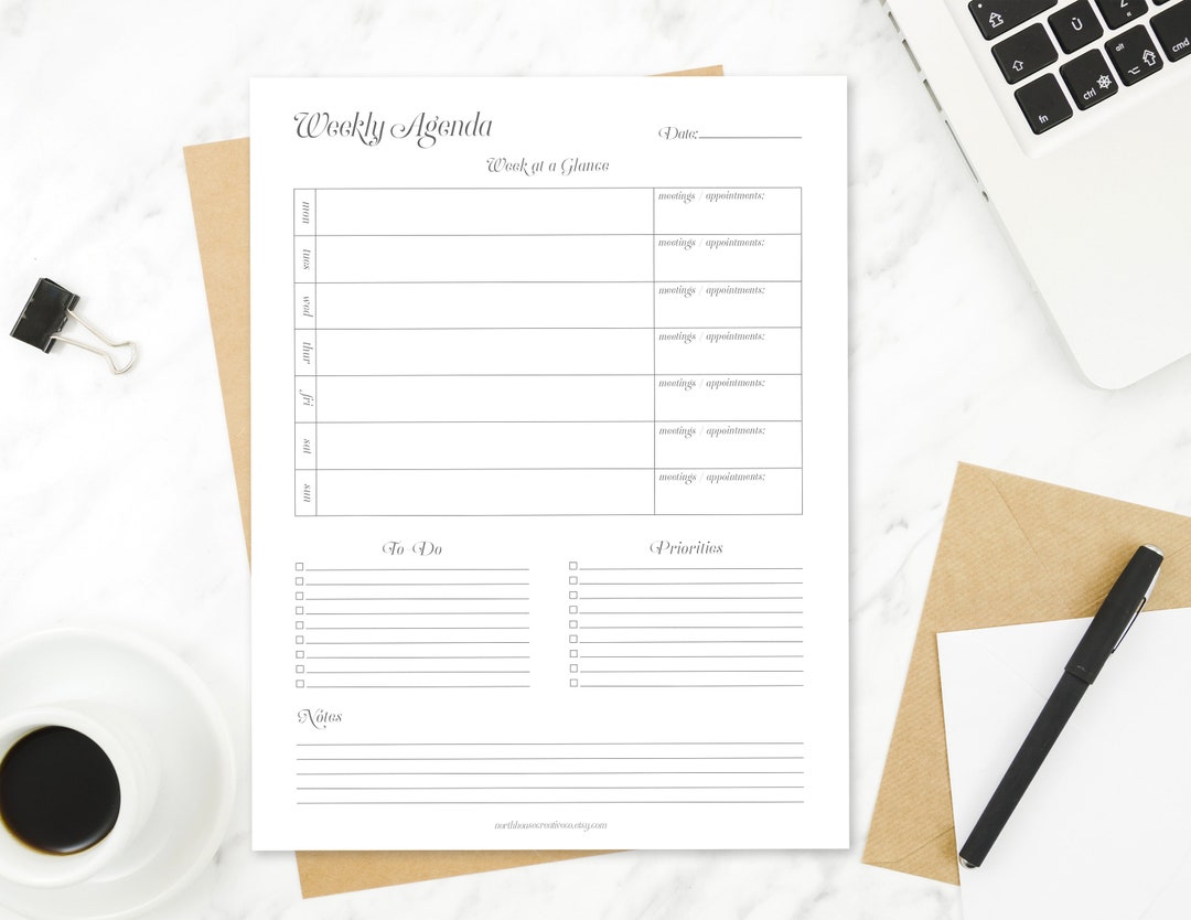 Printable Weekly Agenda: Full Sheet Planner (digital Download) - Etsy