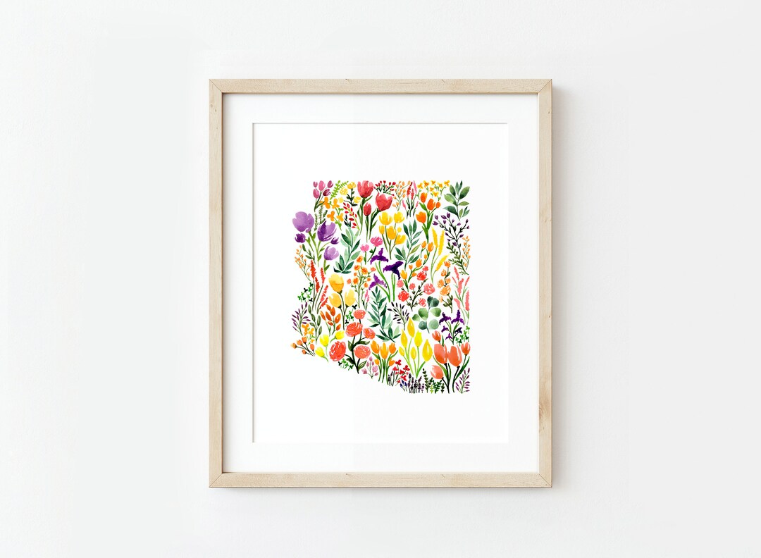 Arizona Watercolor Painting, Floral Arizona Painting, Arizona State ...
