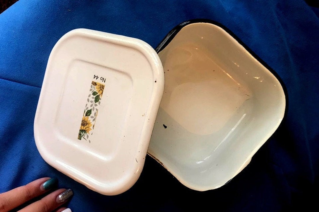 White Enamel Box With Decor, Enamel Container, Soviet Vintage Food ...