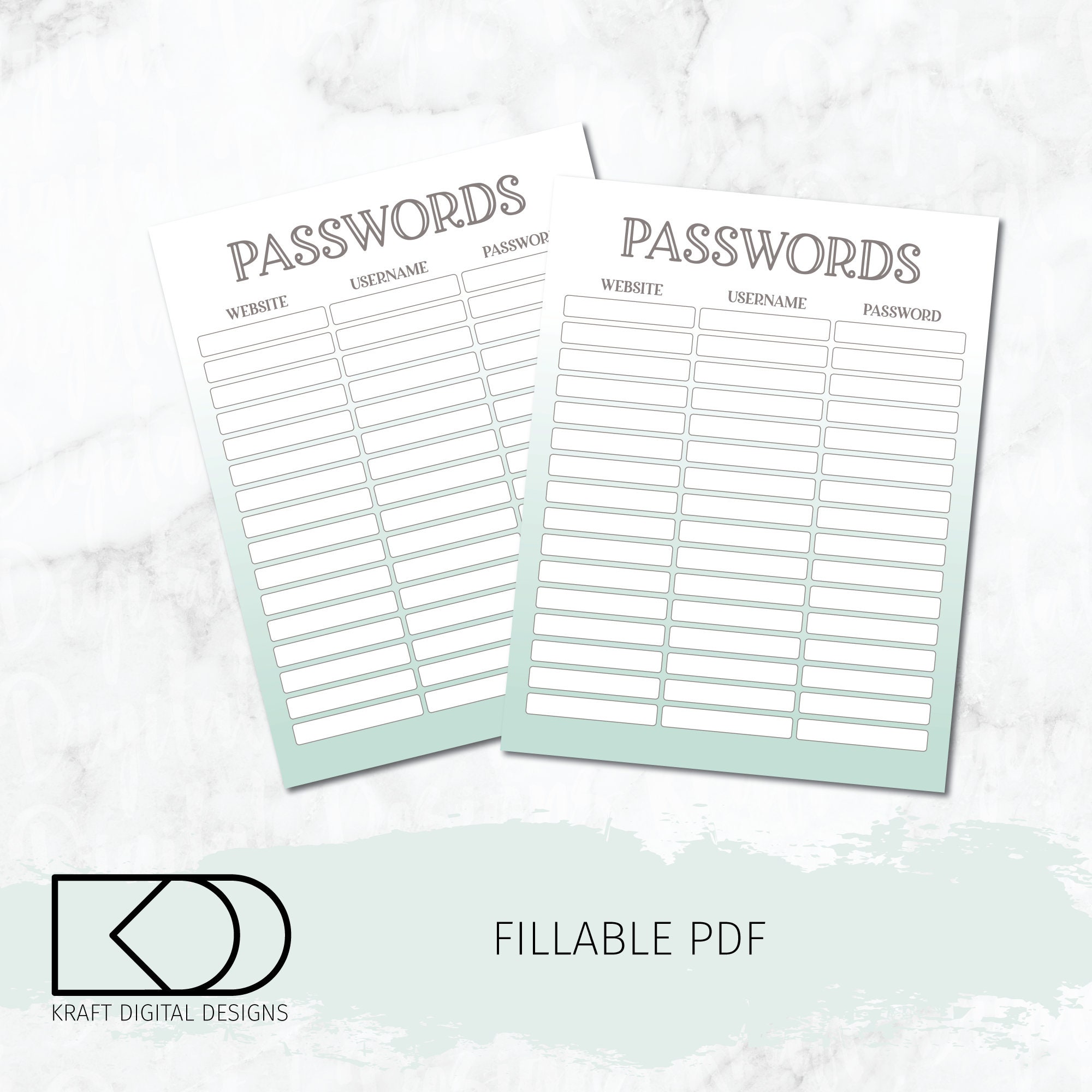 Password Sheet Fillable PDF - Etsy