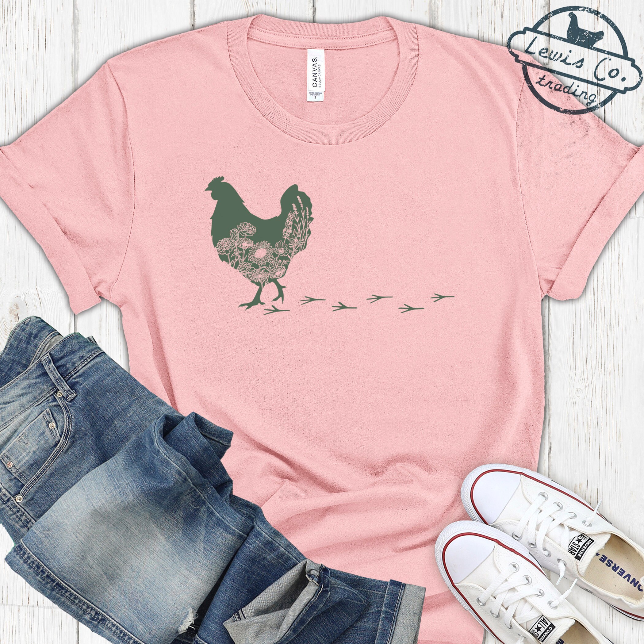 Floral Chicken Shirt With Tracks Chicken Mama Shirt Women Chicken Shirt ...