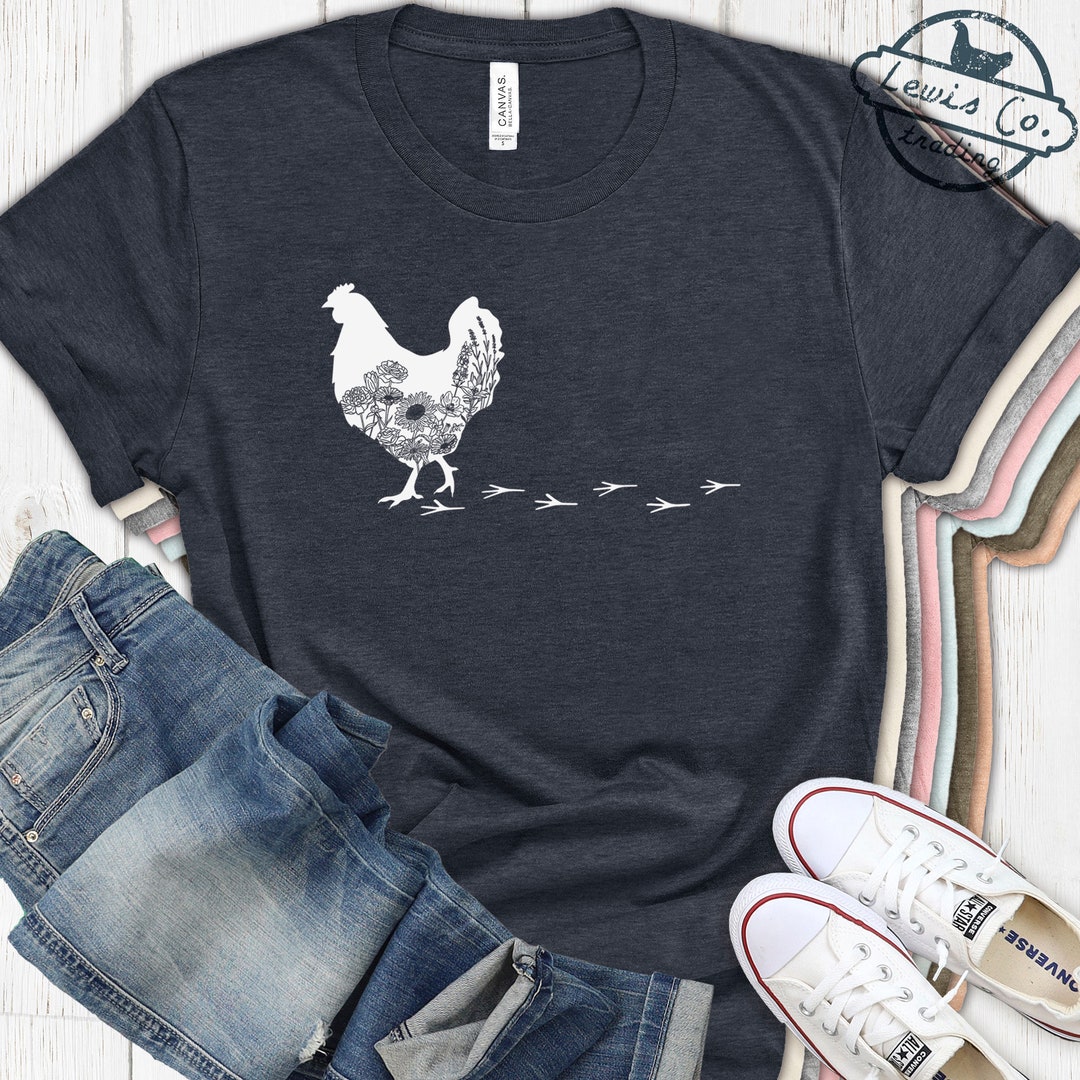 Floral Chicken Shirt With Tracks | Chicken Mama Shirt | Women Chicken ...