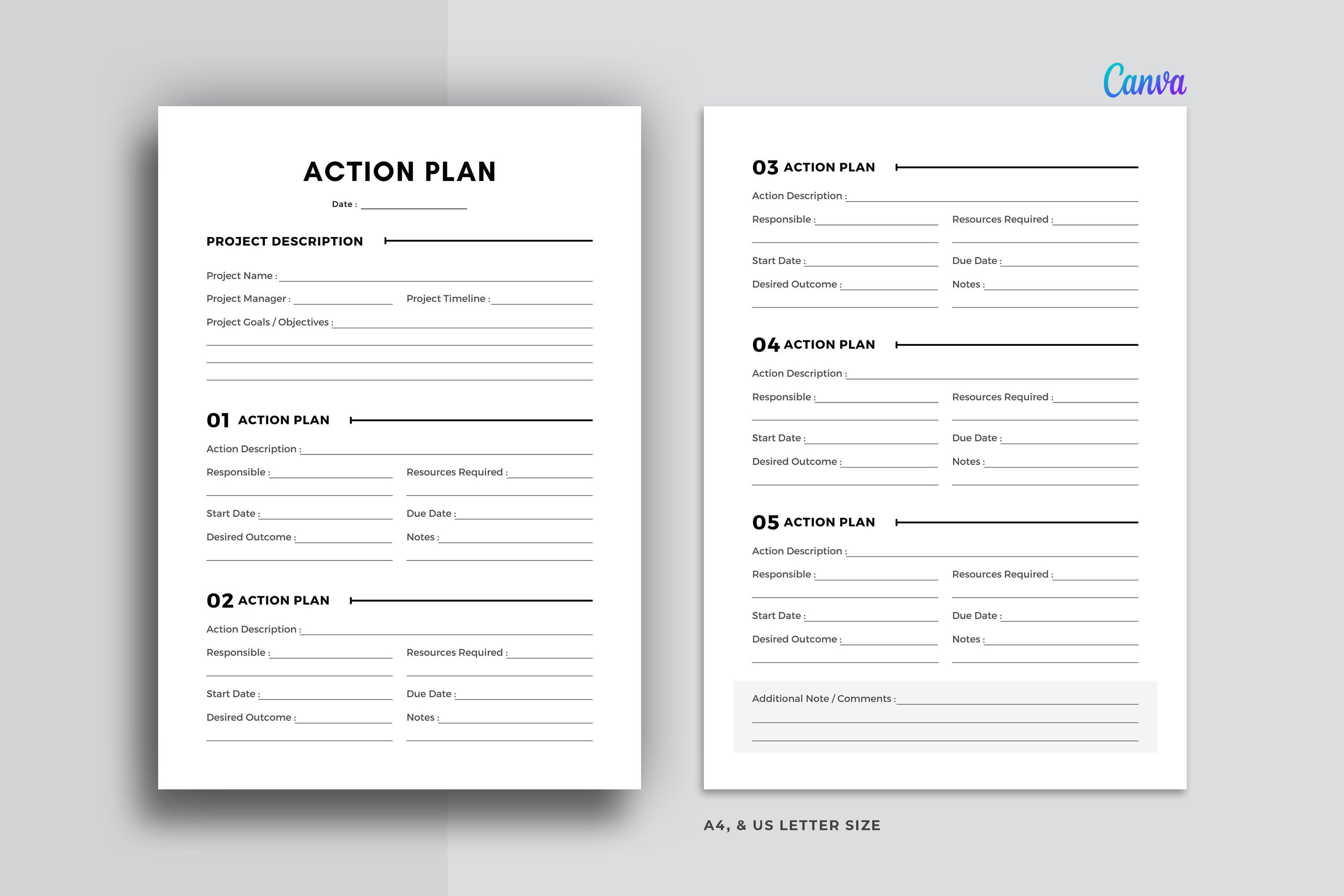 Action Plan Template Project Action Plan Action Plan Form A4, A5, Us ...