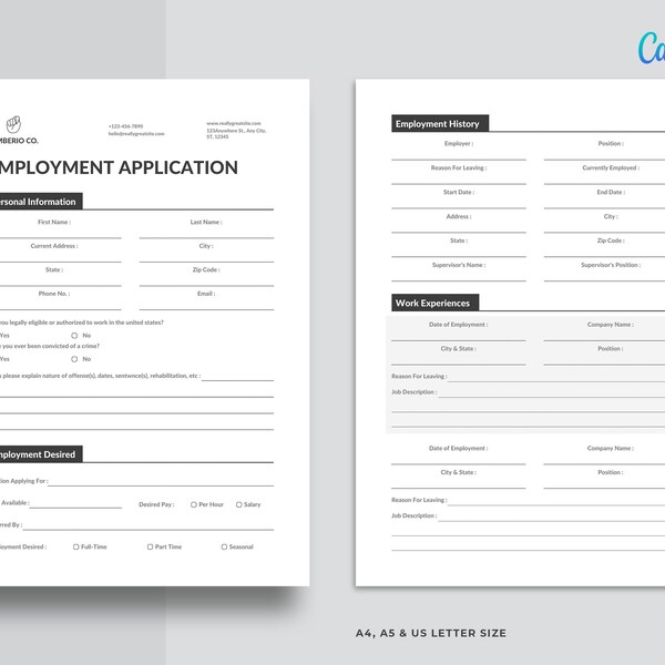 Spanish Application for Employment - Etsy
