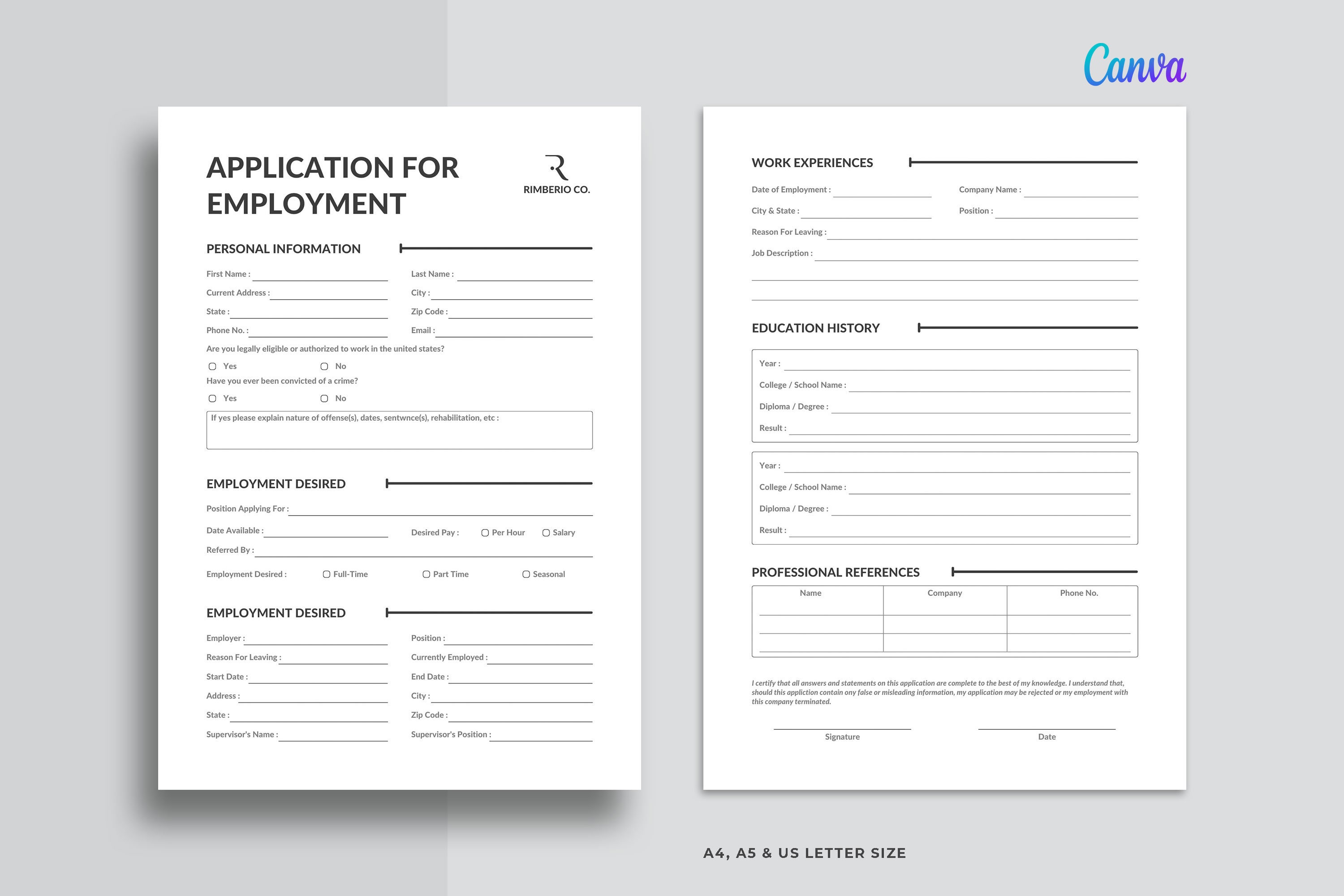 Blank Printable Job Applications