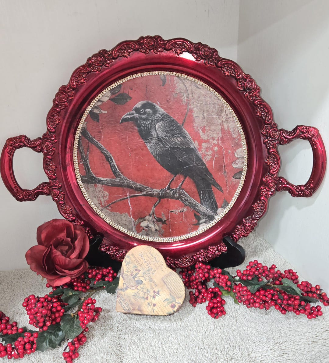 Crow Red Serving Tray, Bird Home Decor, Centerpiece Decor, Tray for ...