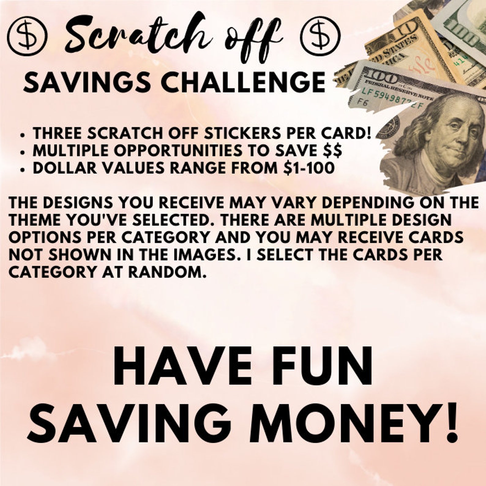 Fun Mystery Scratch-off Savings Challenge Cards, Colorful, Money ...