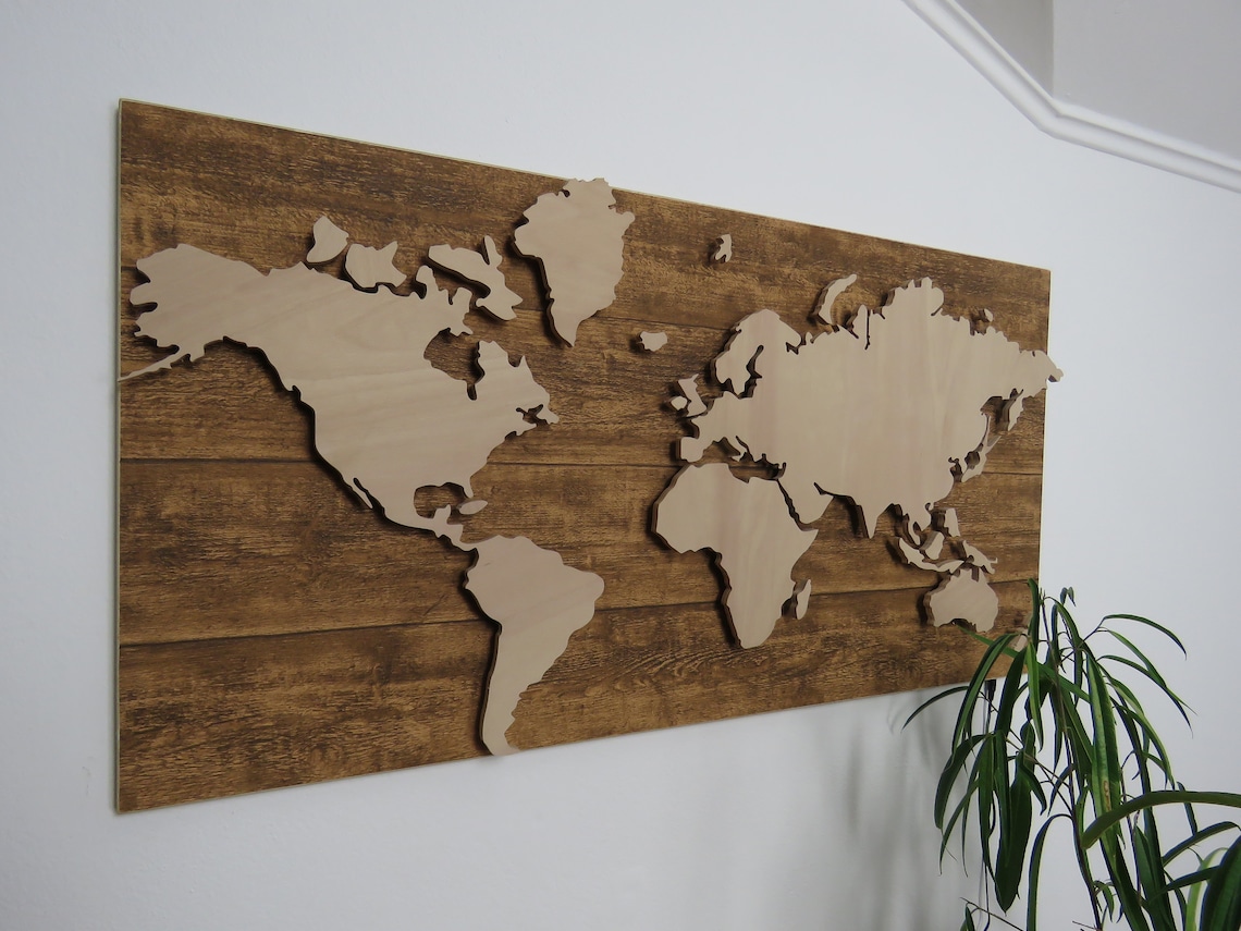 Wanddeko Weltkarte Holz
