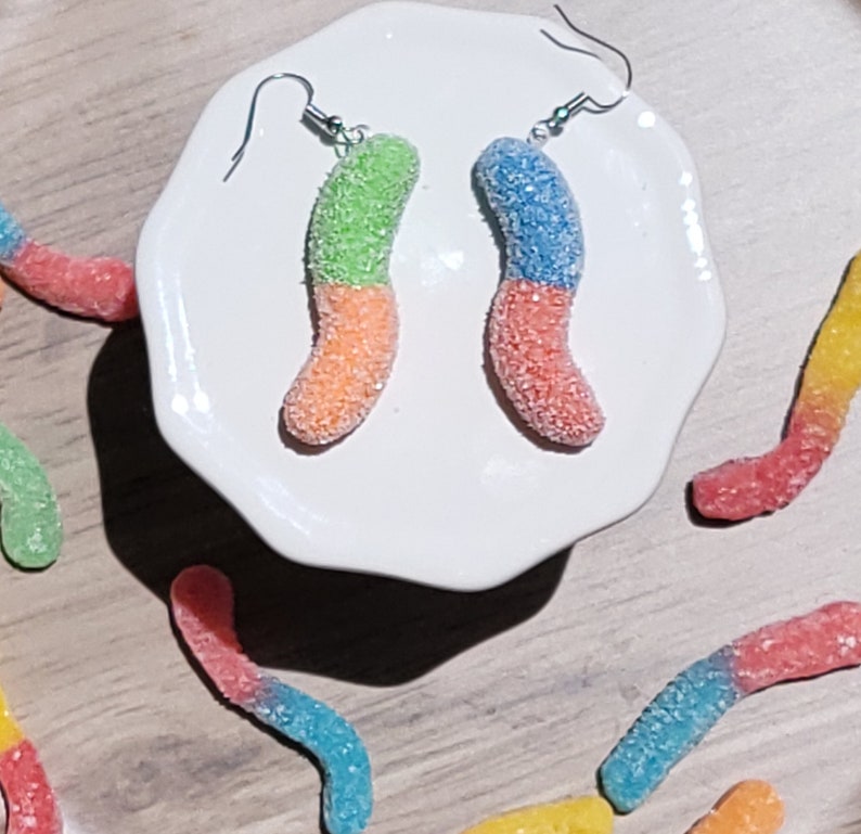 Sour Gummy Worm Earrings Gummy Worm Earrings Gummy Earrings - Etsy