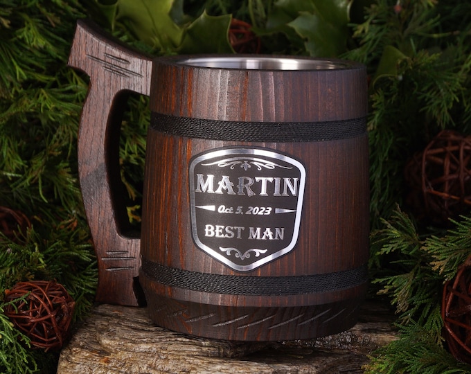 Personalized Wooden Tankard, Groomsmen Gift, Beer Stein, Custom Beer ...