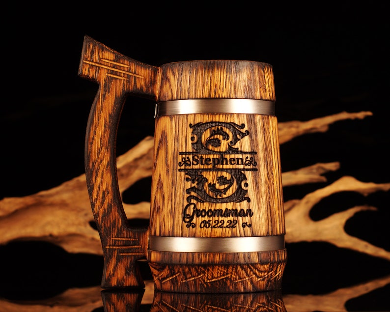 Best Man Beer Mug, Groomsmen Gifts Personalized, Engraved Wooden Beer ...