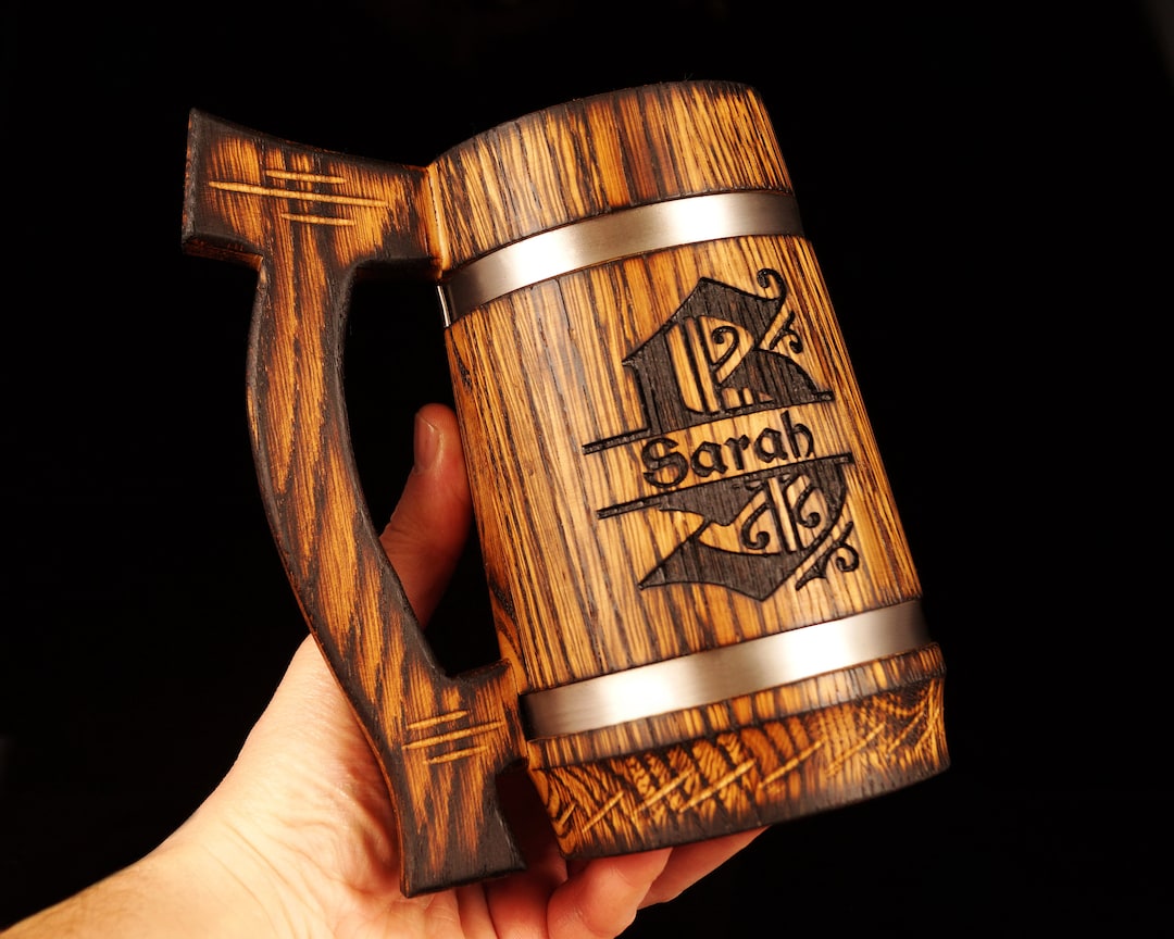 Wooden Beer Stein, Custom Engraved Beer Mug, Personalized Tankard ...