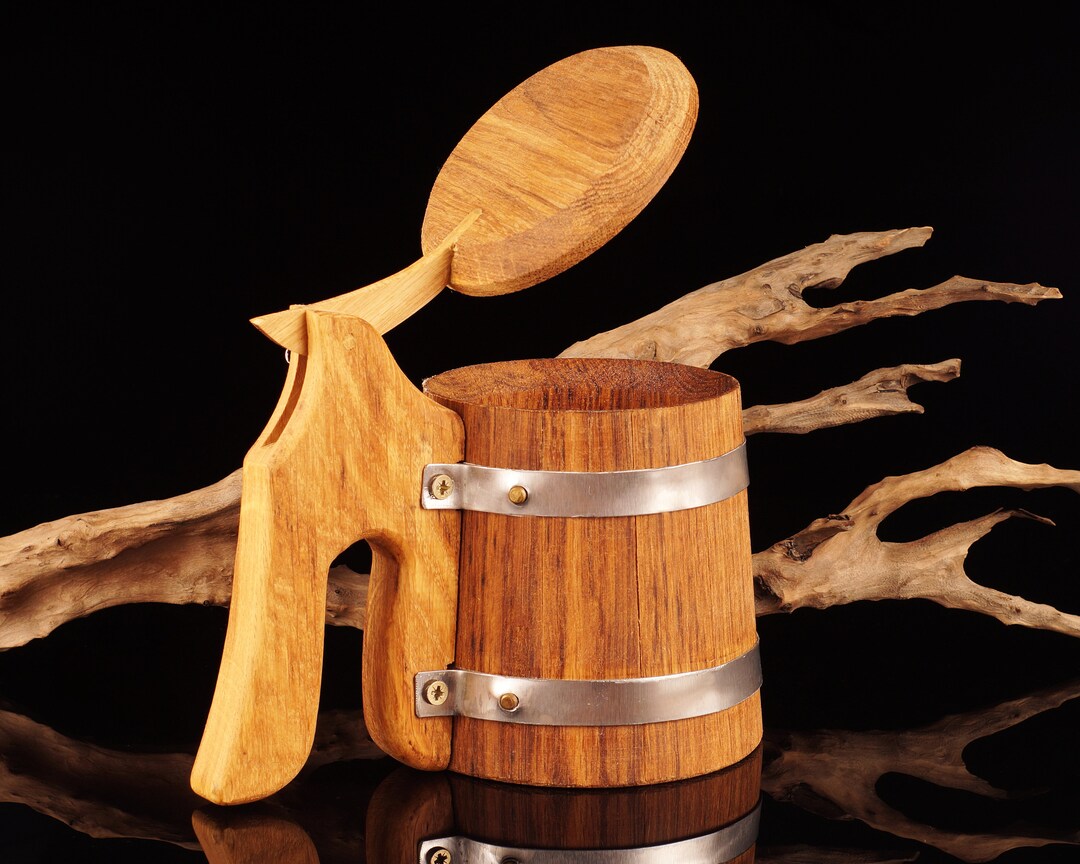 Wooden Beer Mug With a Lid, Beer Stein, Custom Engraved Mug, Mens Gift ...