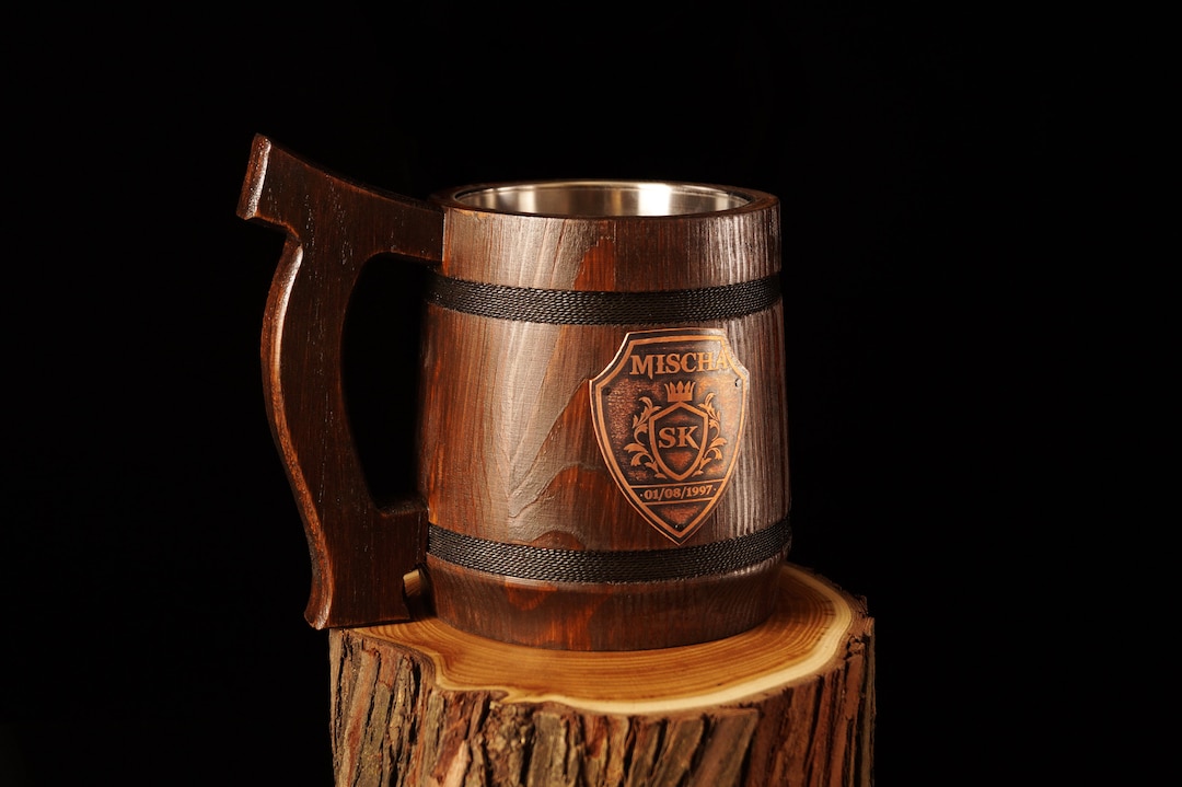 Custom Engraved Mug, Wooden Beer Mug, Gift for Man, Groomsmen Gift ...