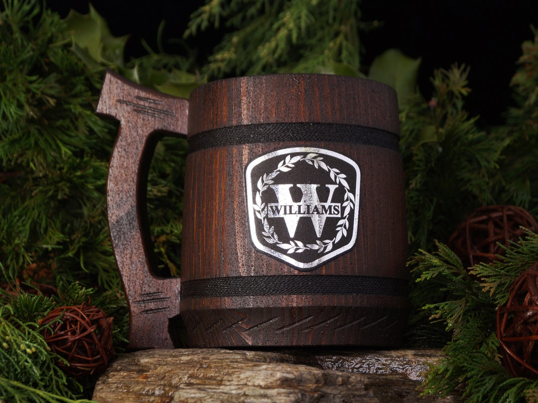 Personalized Beer Stein, Custom Wooden Beer Mug, Monogram Initials ...