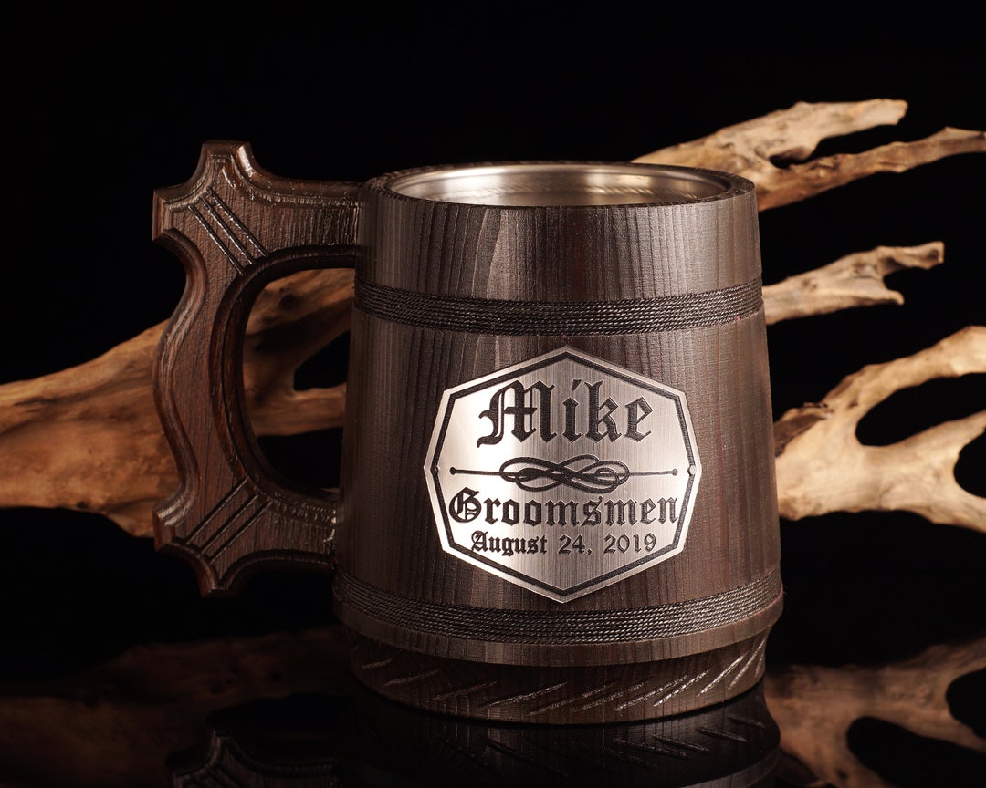 Personalized Wooden Tankard, Groomsmen Gift, Beer Stein, Custom Beer ...