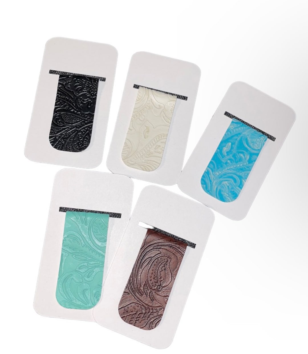 Embossed Floral Magnetic Bookmarks, Faux Leather Bookmarks, Floral ...