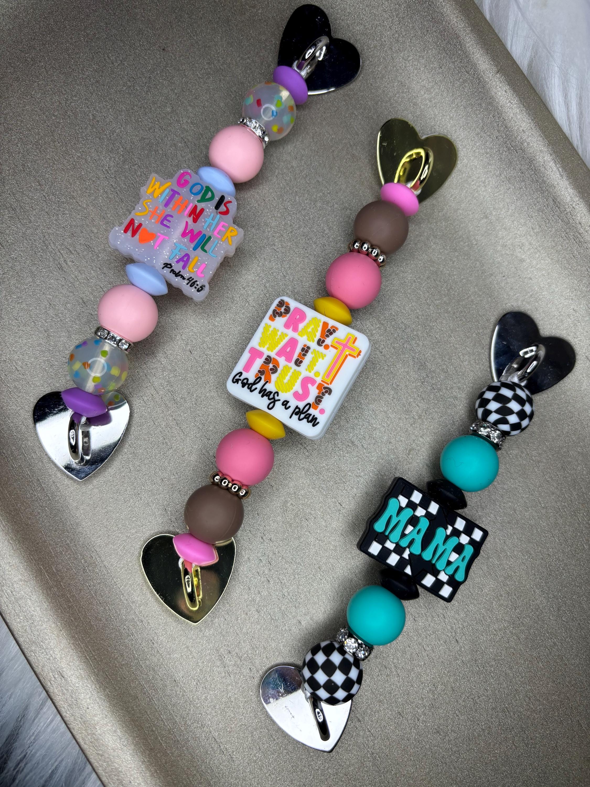 Phone Grip Handle, Silicone Beaded Phone Grip, Mama Phone Charm, God is ...