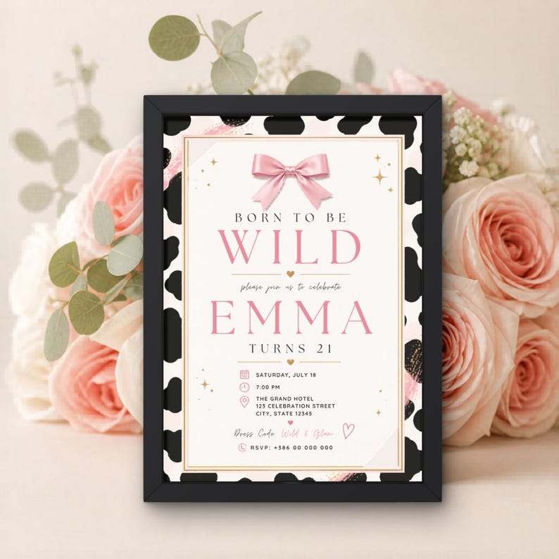 Pink Cow Print Birthday Invitation Editable Template, Wild & Glam ...