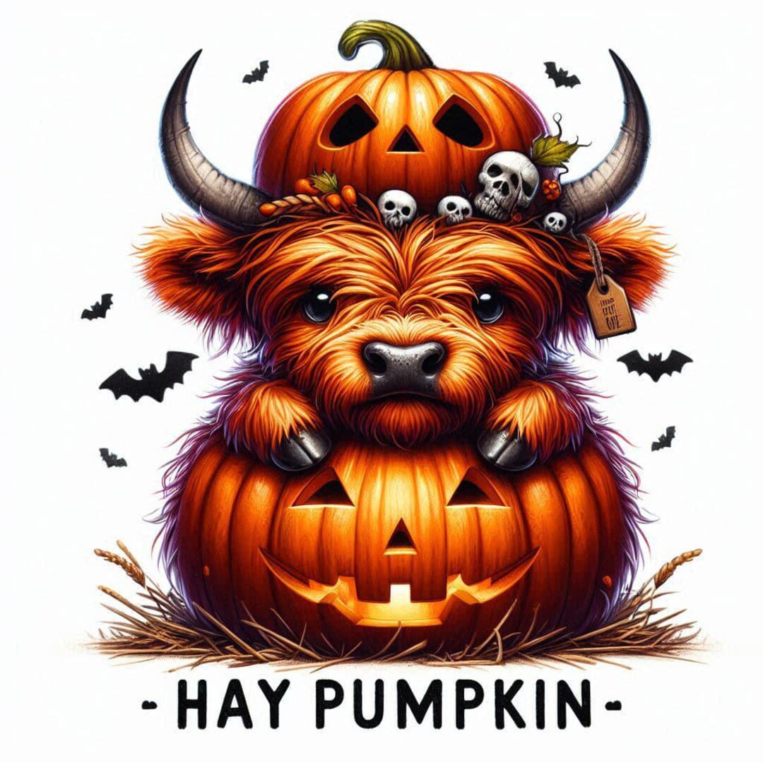 Hay Pumpkin PNG, Hay Fall Png Clipart, Highland Cow Halloween ...