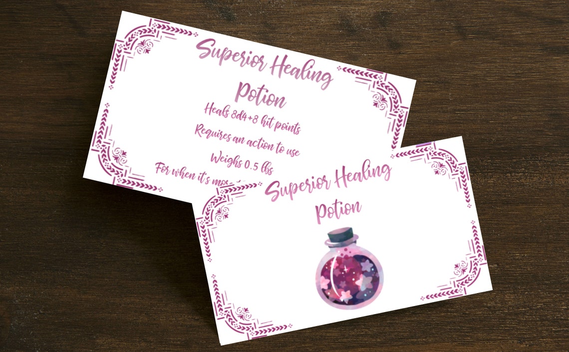 Healing Potion Card Printables for Dungeons and Dragons 5e - Standard ...