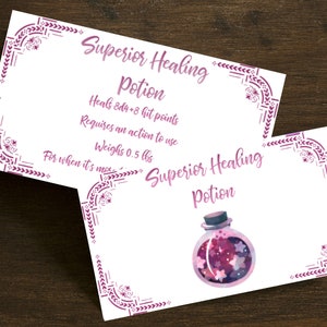 Healing Potion Card Printables for Dungeons and Dragons 5e - Standard ...