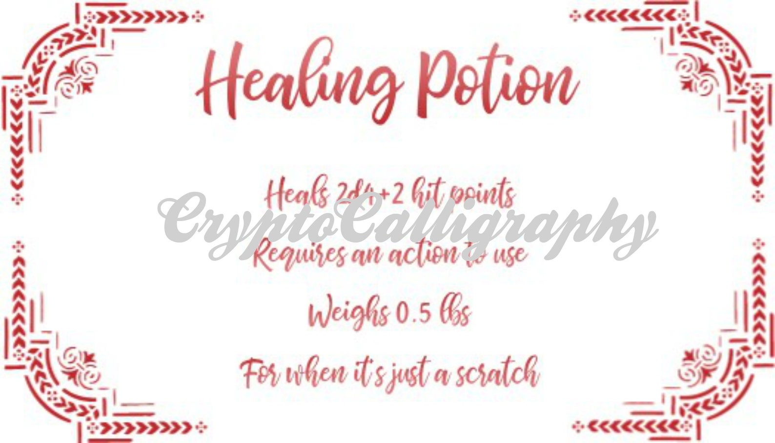 Healing Potion Card Printables for Dungeons and Dragons 5e - Standard ...