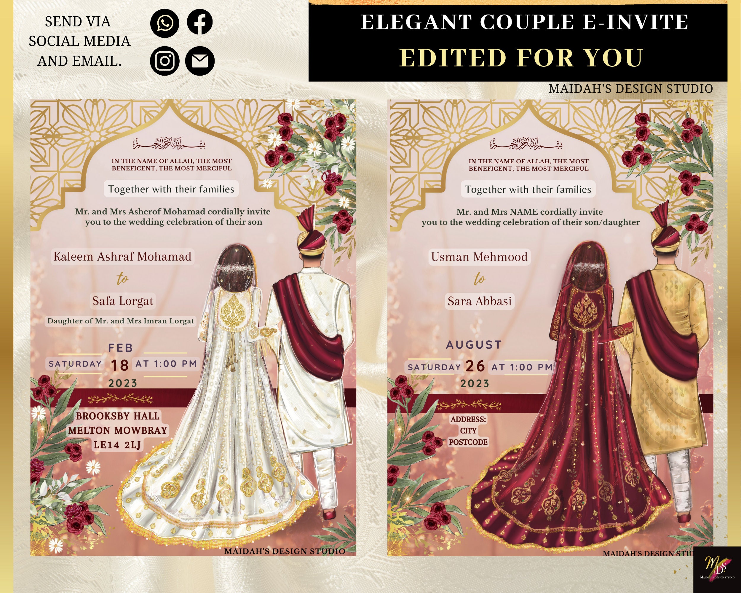 Couple Illustrated, Wedding Digital Invitation Pakistani Wedding E ...