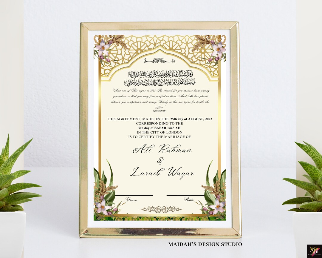 Luxury Nikkah Certificate Nikah Contract Islamic Marriage Contract ...