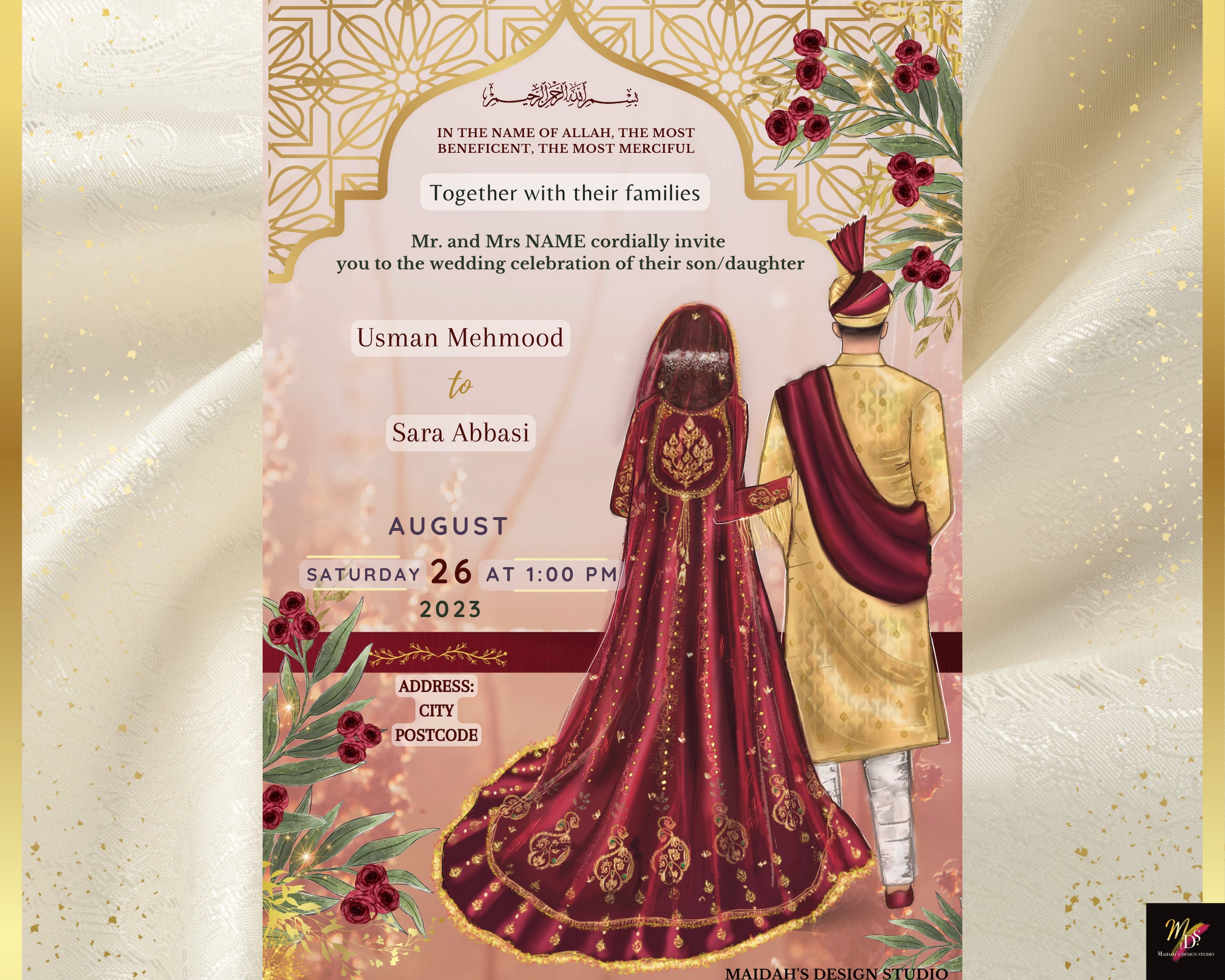 Couple Illustrated, Wedding Digital Invitation Pakistani Wedding E ...