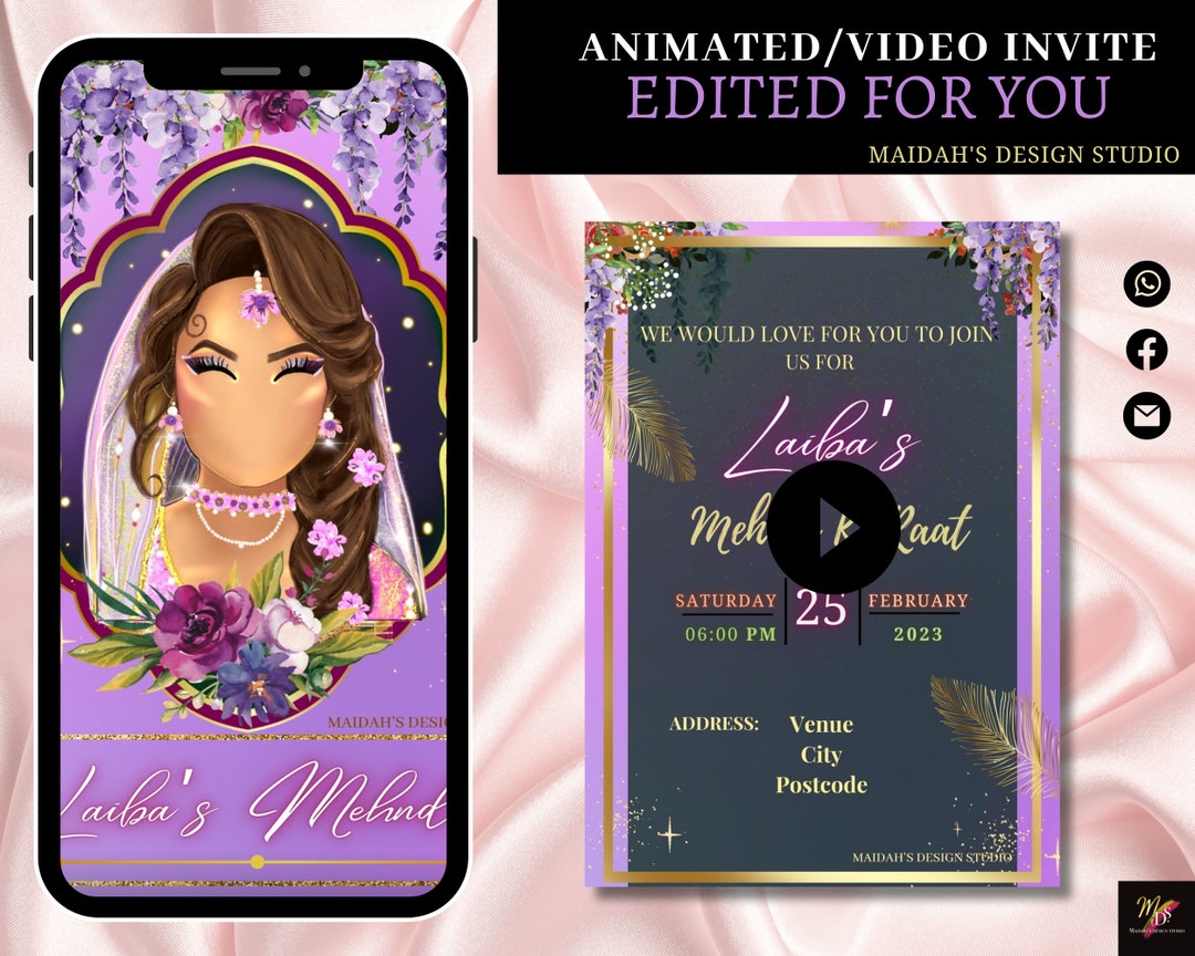 Mehndi Illustrated Video Invite Mehndi Invitation Faceless - Etsy