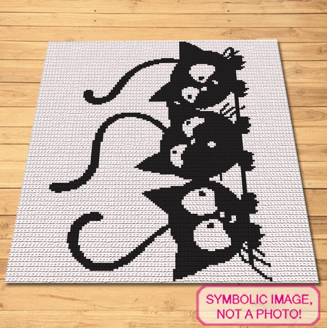Crochet Cat Pattern, Black Cat Crochet Blanket Pattern, Crochet Afghan ...