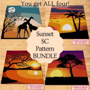Crochet Sunset Pattern BUNDLE, Crochet Landscape Pattern, SC Crochet ...