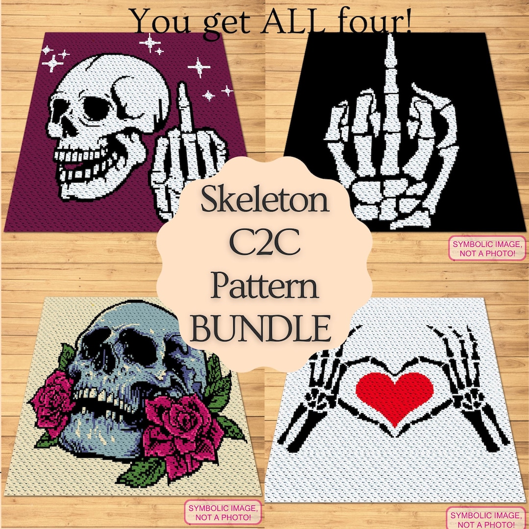 Crochet Skeleton Pattern BUNDLE, Rude Crochet Pattern, Corner to Corner ...