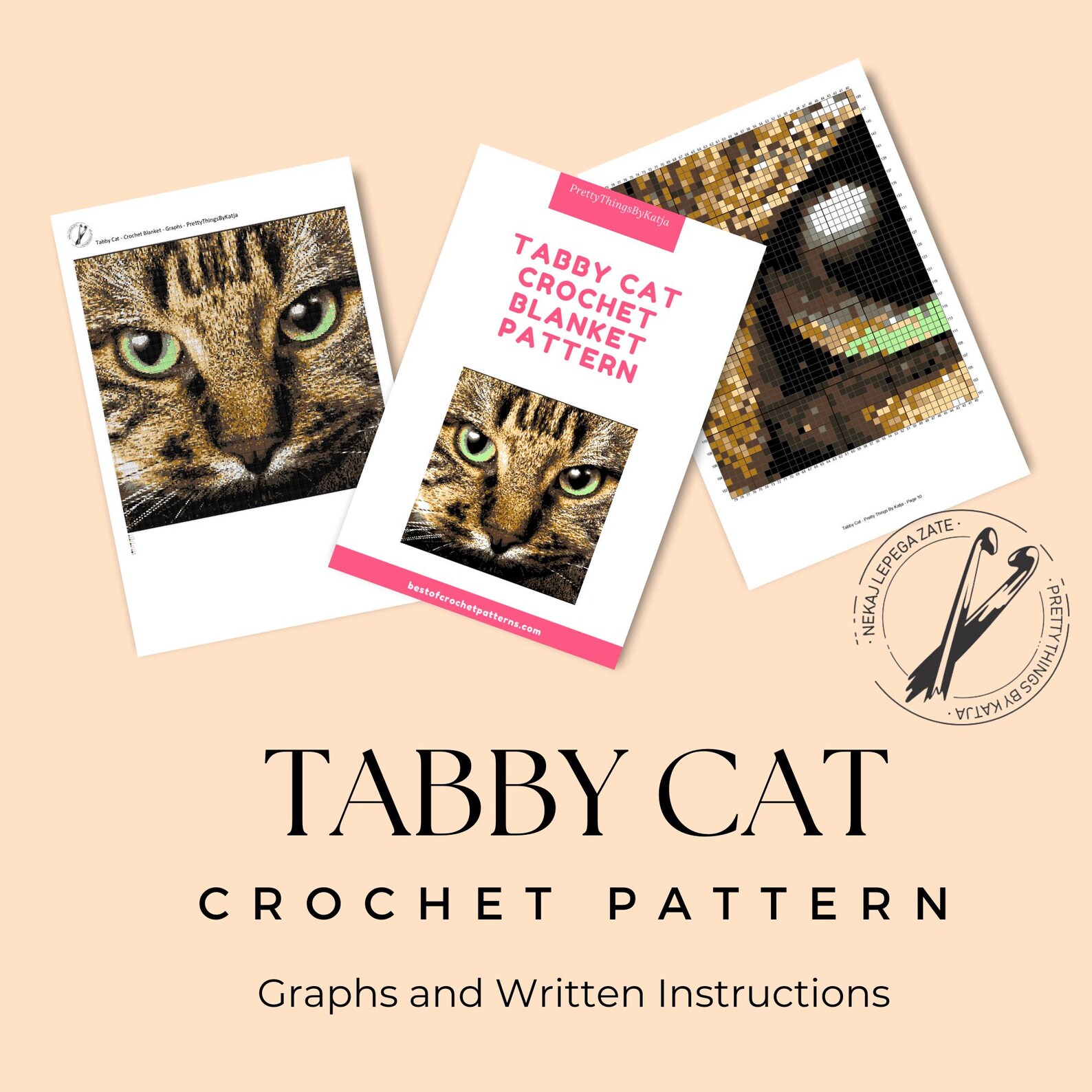 Crochet Tabby Cat, Tapestry Crochet Blanket Pattern, Crochet Cat ...