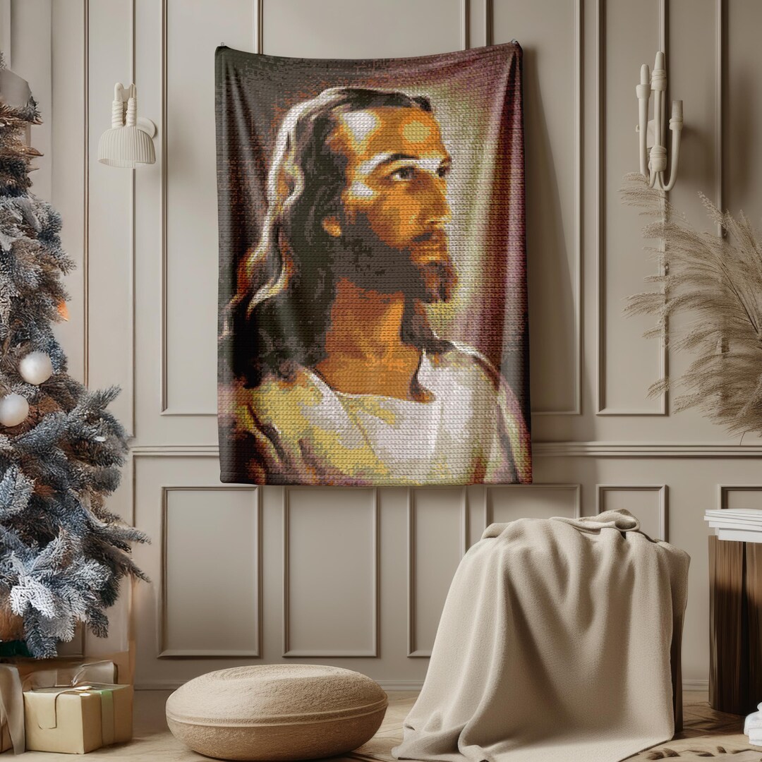Crochet Jesus Christ Head Afghan Pattern, Single Crochet Graphgan With ...