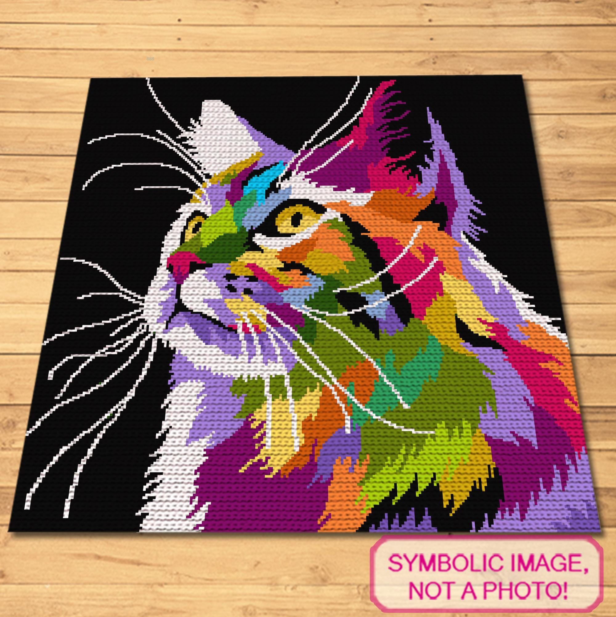 Crochet Cat Blanket Pattern, Colorful Crochet Afghan Pattern, Intarsia ...