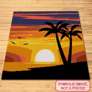 Crochet Sunset Pattern BUNDLE, Crochet Landscape Pattern, SC Crochet ...