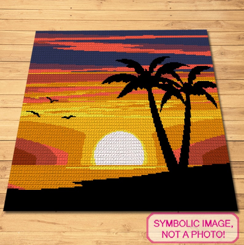 Crochet Sunset Pattern BUNDLE, Crochet Landscape Pattern, SC Crochet ...