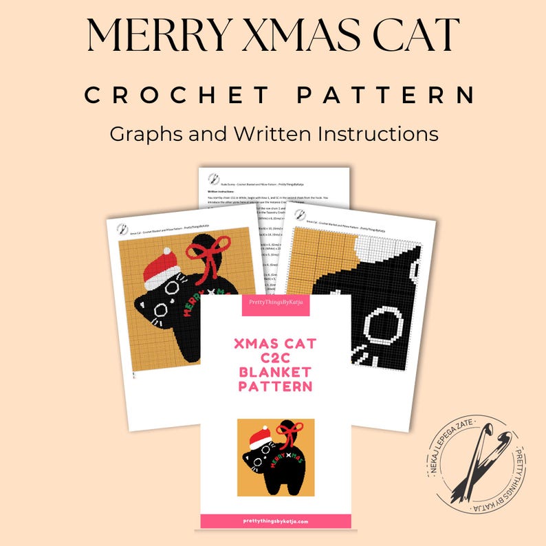 Corner to Corner Crochet Blanket Pattern, C2C Xmas Cat Crochet Pattern ...