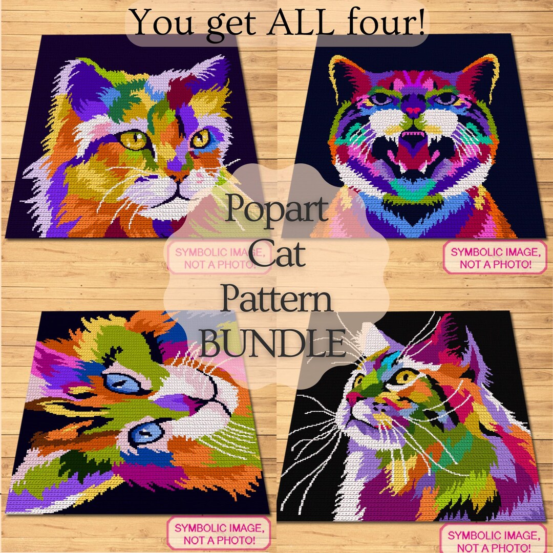Colorful Crochet Cat Pattern BUNDLE, Single Crochet Blanket Pattern ...