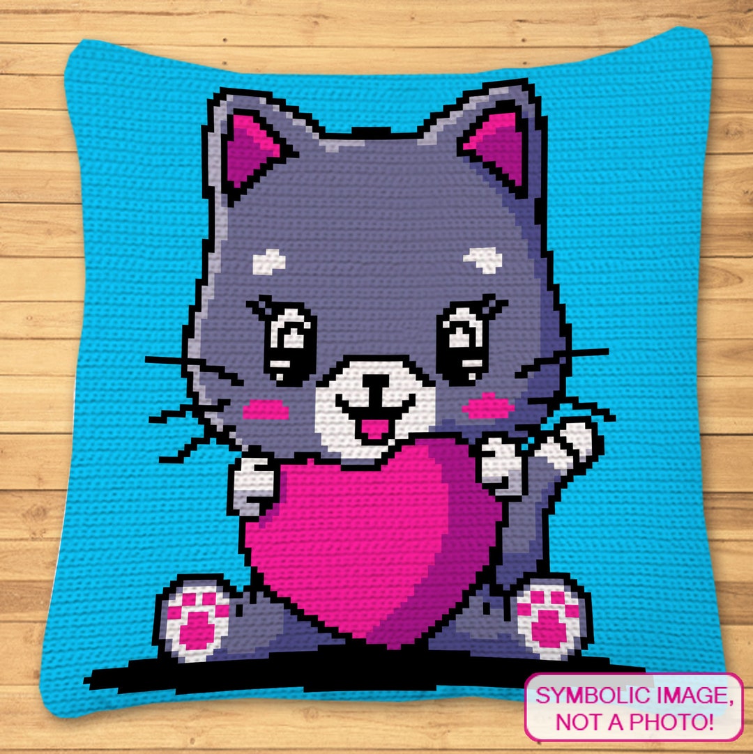 Crochet Kitty Pattern - Tapestry Crochet Blanket Pattern, Crochet Cat ...