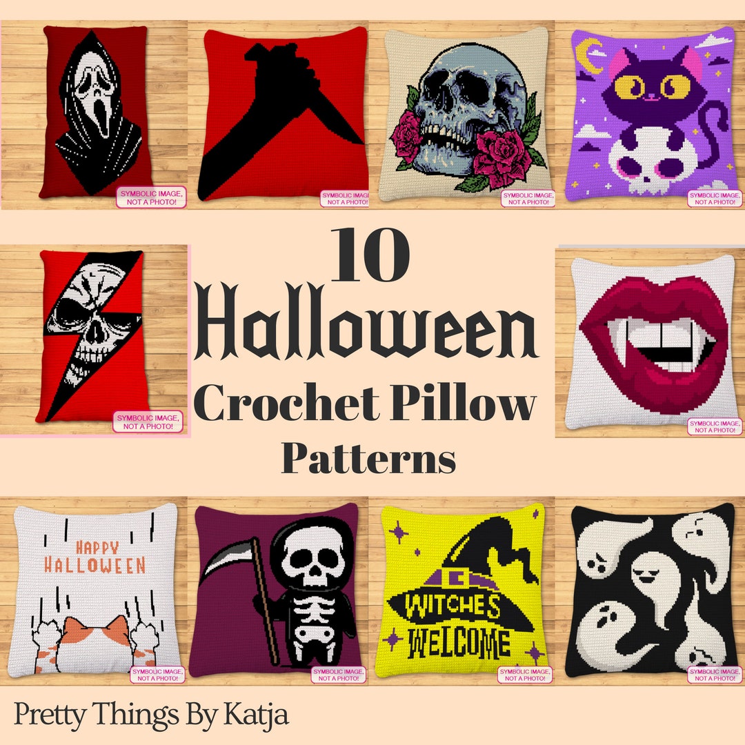 Halloween Pillow Bundle, Crochet Pillow Pattern, Crochet Pillow Case ...