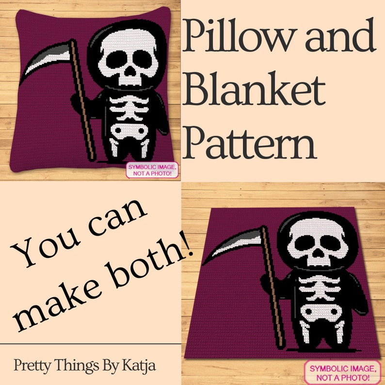 The Grim Reaper Pattern BUNDLE, Crochet Skull Pattern, Crochet Pillow ...